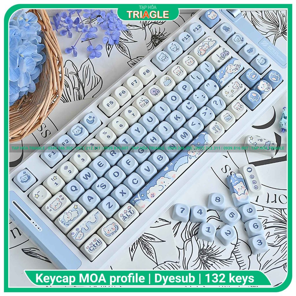 Keycap Ice Cream Little Bear | PBT | Dye Sub | MOA | 132 Nút | Phím Cơ – Tạp Hóa Triagle