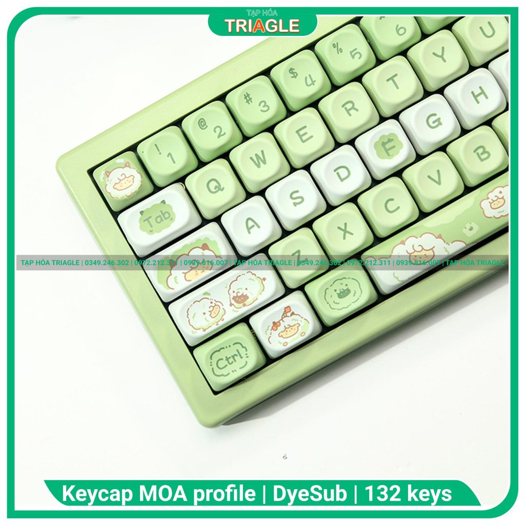 Keycap Cow Pupu – Green Sheep | PBT | Dye Sub | MOA | 132 Nút | Phím Cơ – Tạp Hóa Triagle